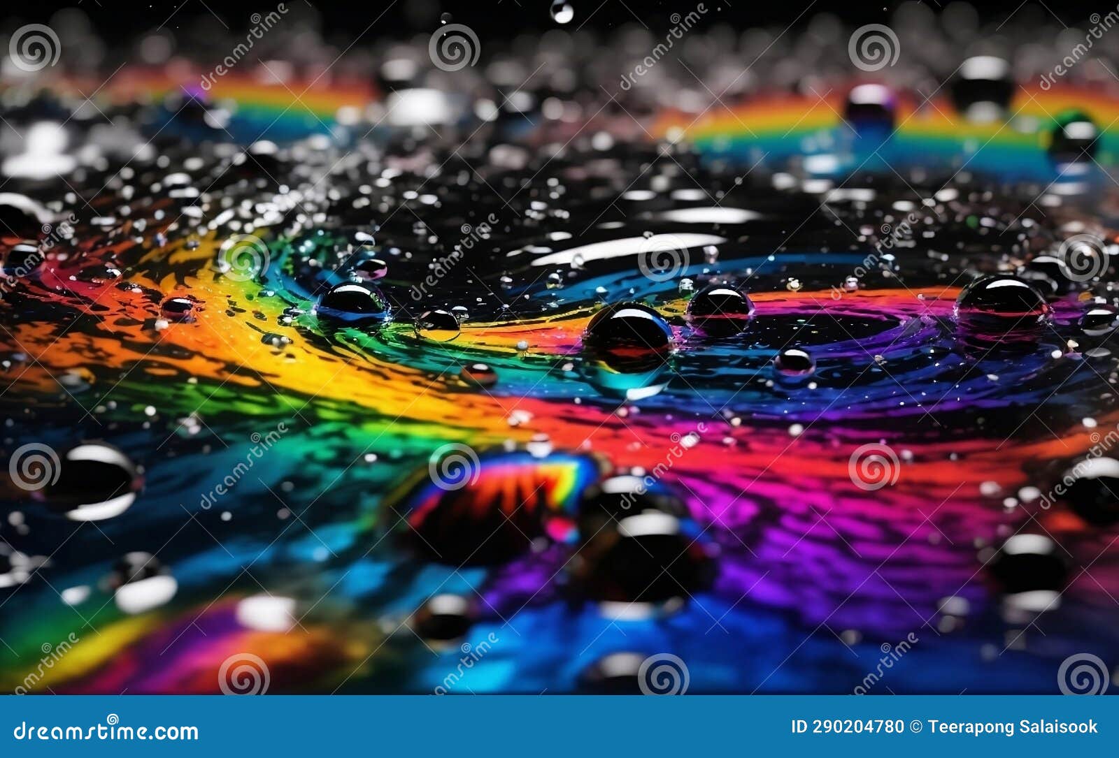 A Bubbles and Water Splash with Rainbow Reflection Water Stock ...