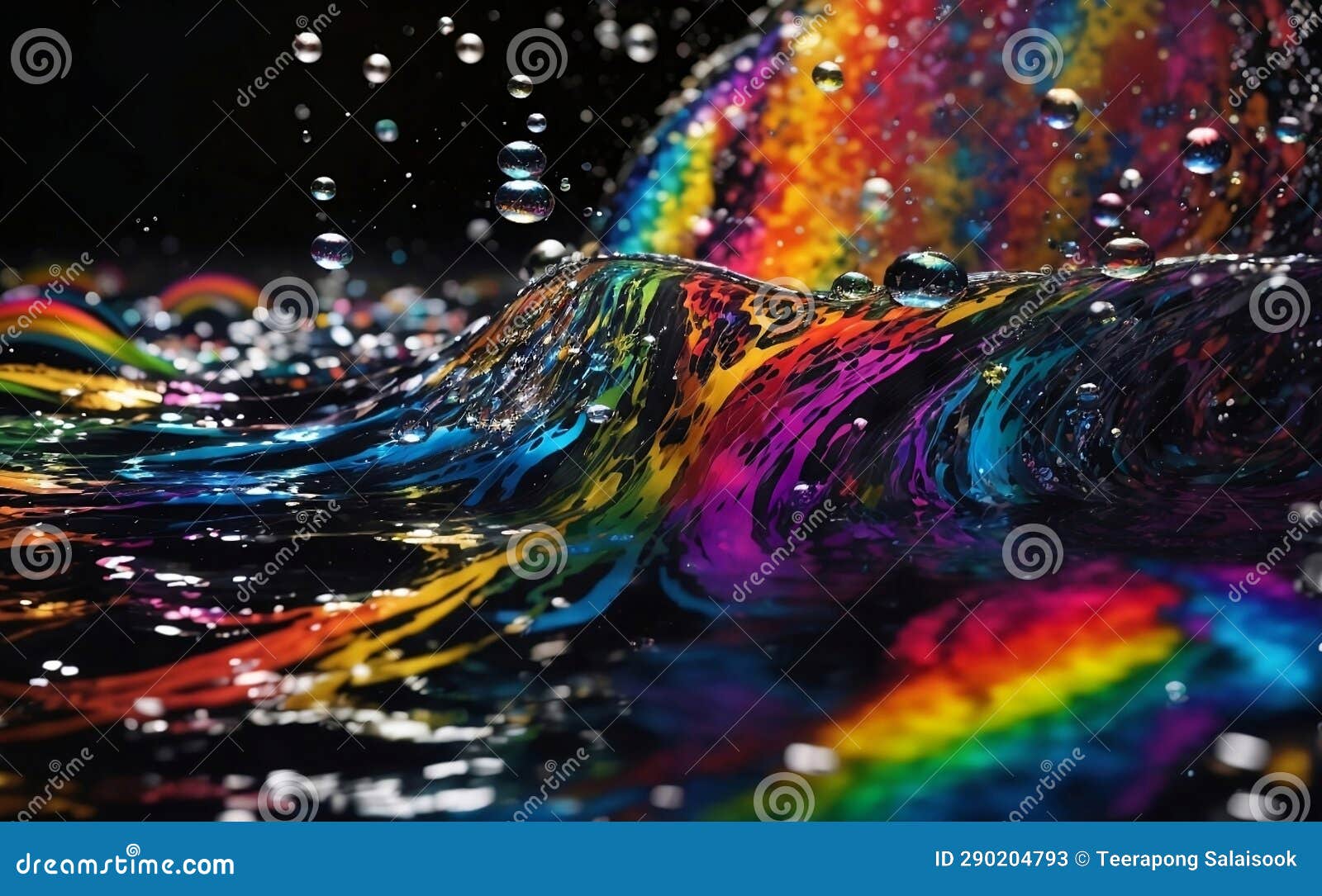 A Bubbles and Water Splash with Rainbow Reflection Water Stock ...