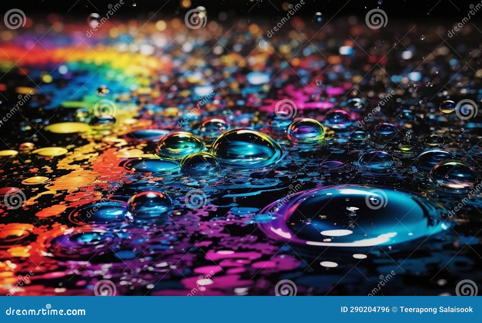 A Bubbles and Water Splash with Rainbow Reflection Water Stock ...