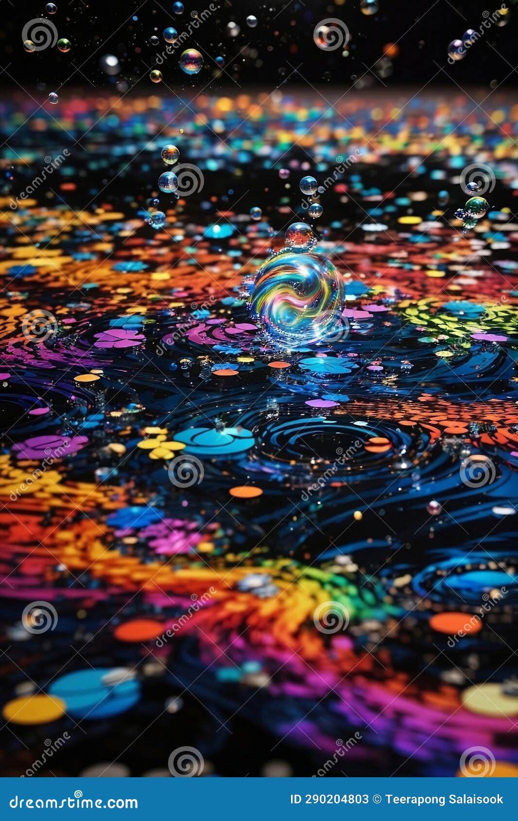 A Bubbles and Water Splash with Rainbow Reflection Water Stock ...