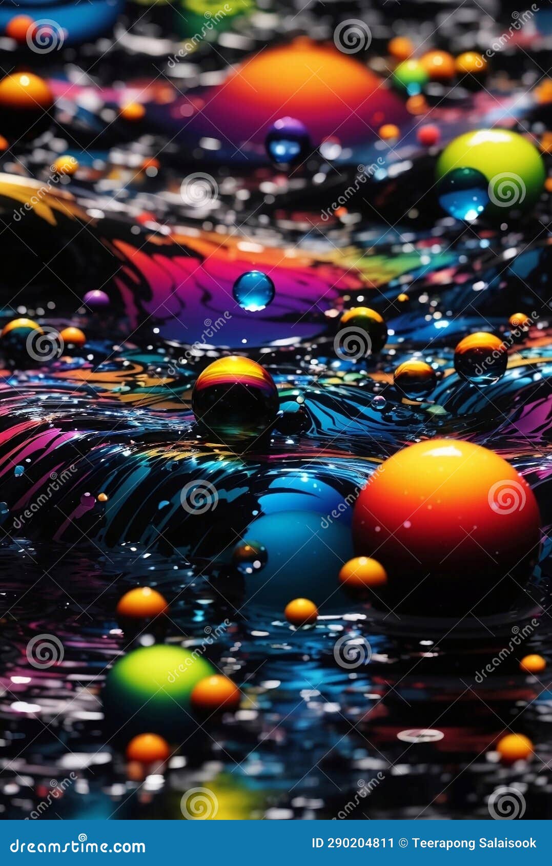 A Bubbles and Water Splash with Rainbow Reflection Water Stock ...