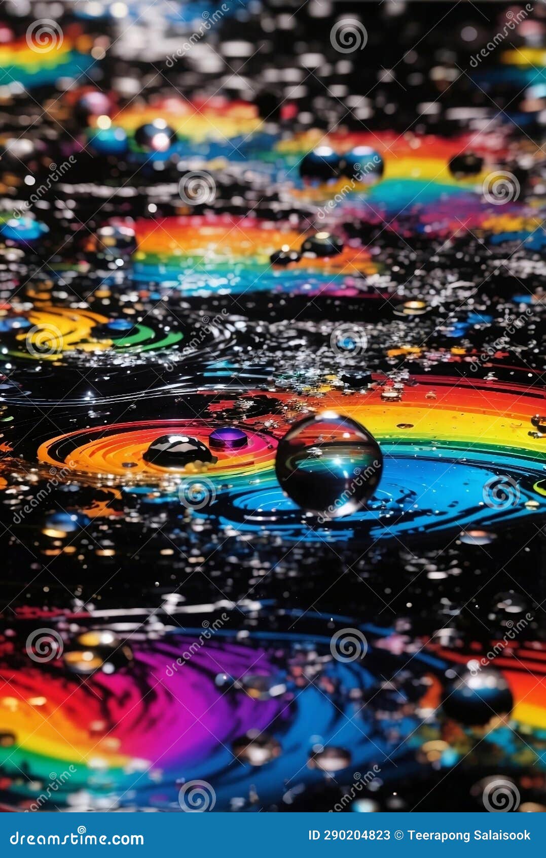 A Bubbles and Water Splash with Rainbow Reflection Water Stock ...