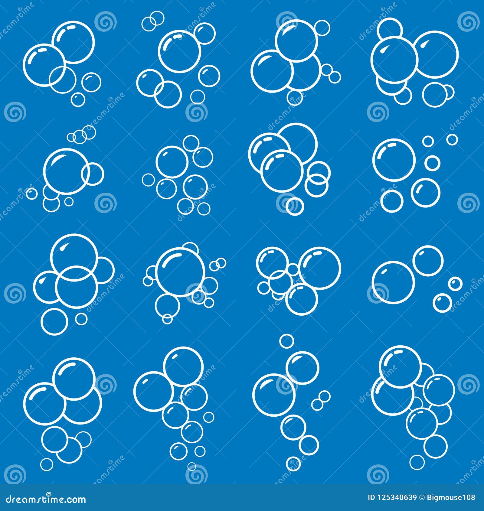 Bubbles White Thin Line Icon Set on a Blue Background. Vector Stock ...