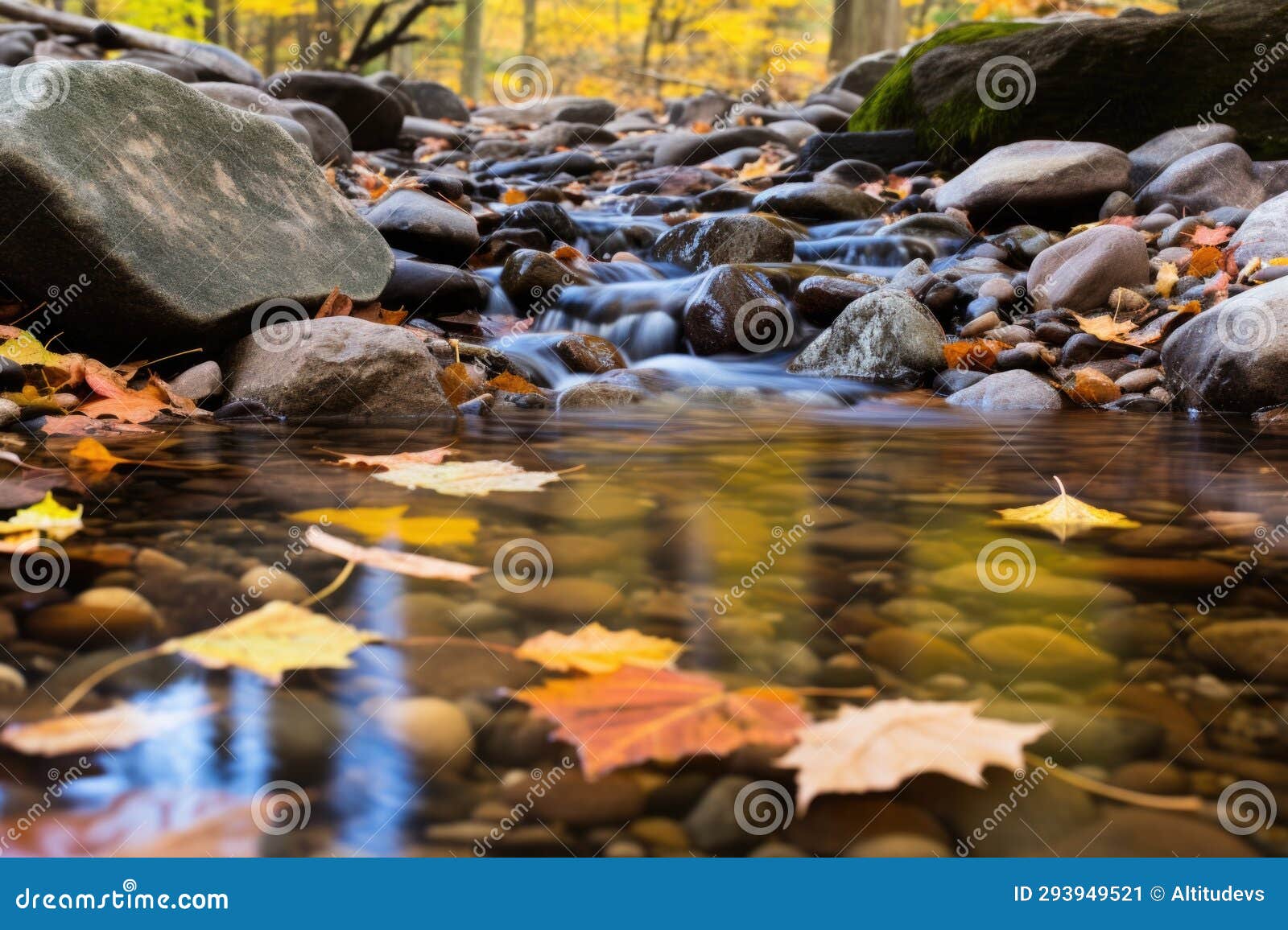 Bubbling Brook with Pebbles and Fallen Autumn Leaves Stock Image ...