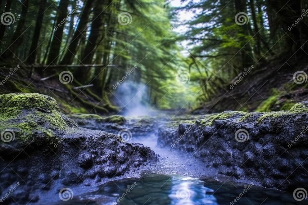 Bubbling Hot Spring with Gray Mud in Forest Settings Stock Image ...