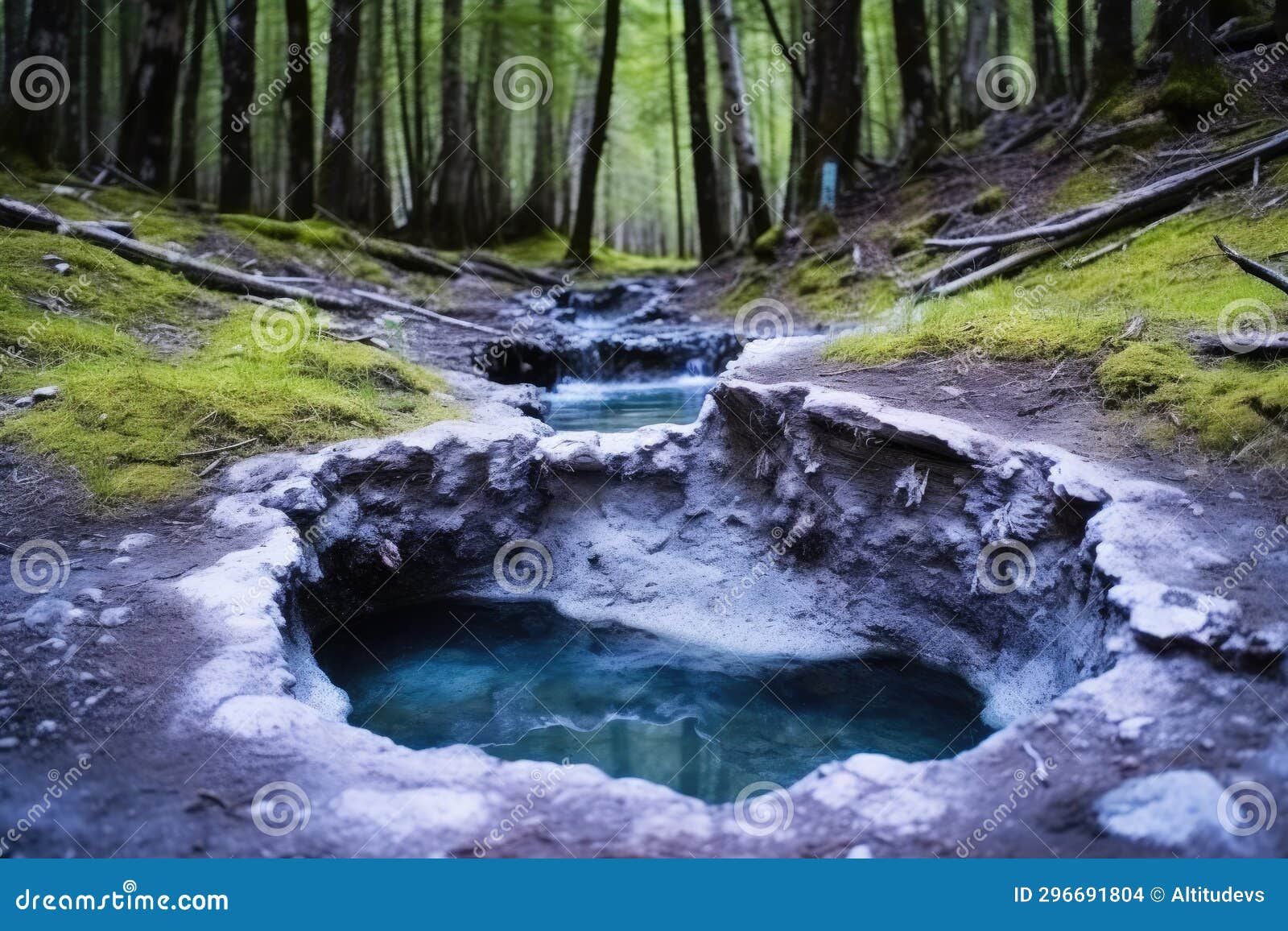 Bubbling Hot Spring with Gray Mud in Forest Settings Stock Photo ...