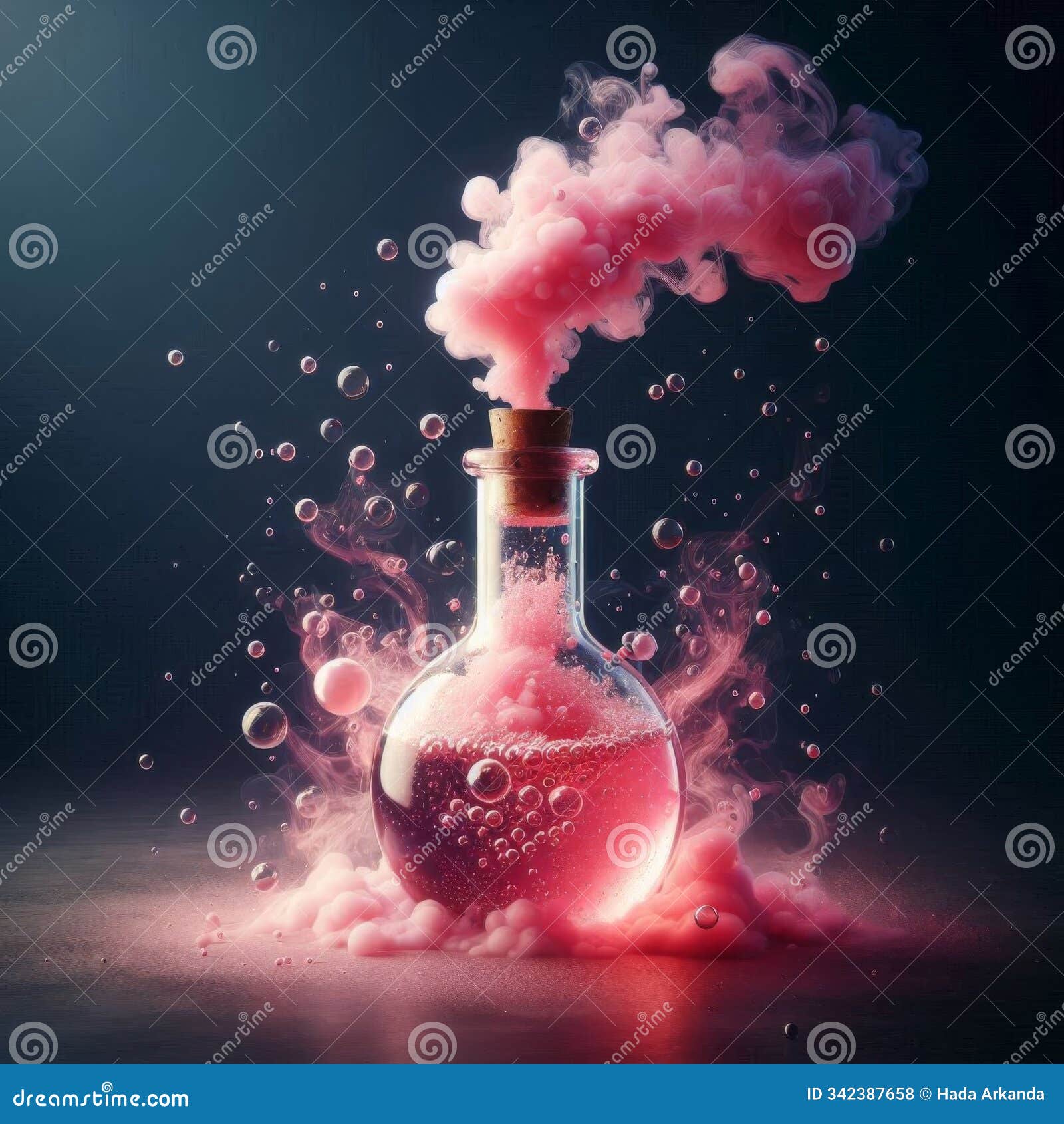 Bubbling Pink Potion with Smoke in a Slender Bottle: Magic or Science ...