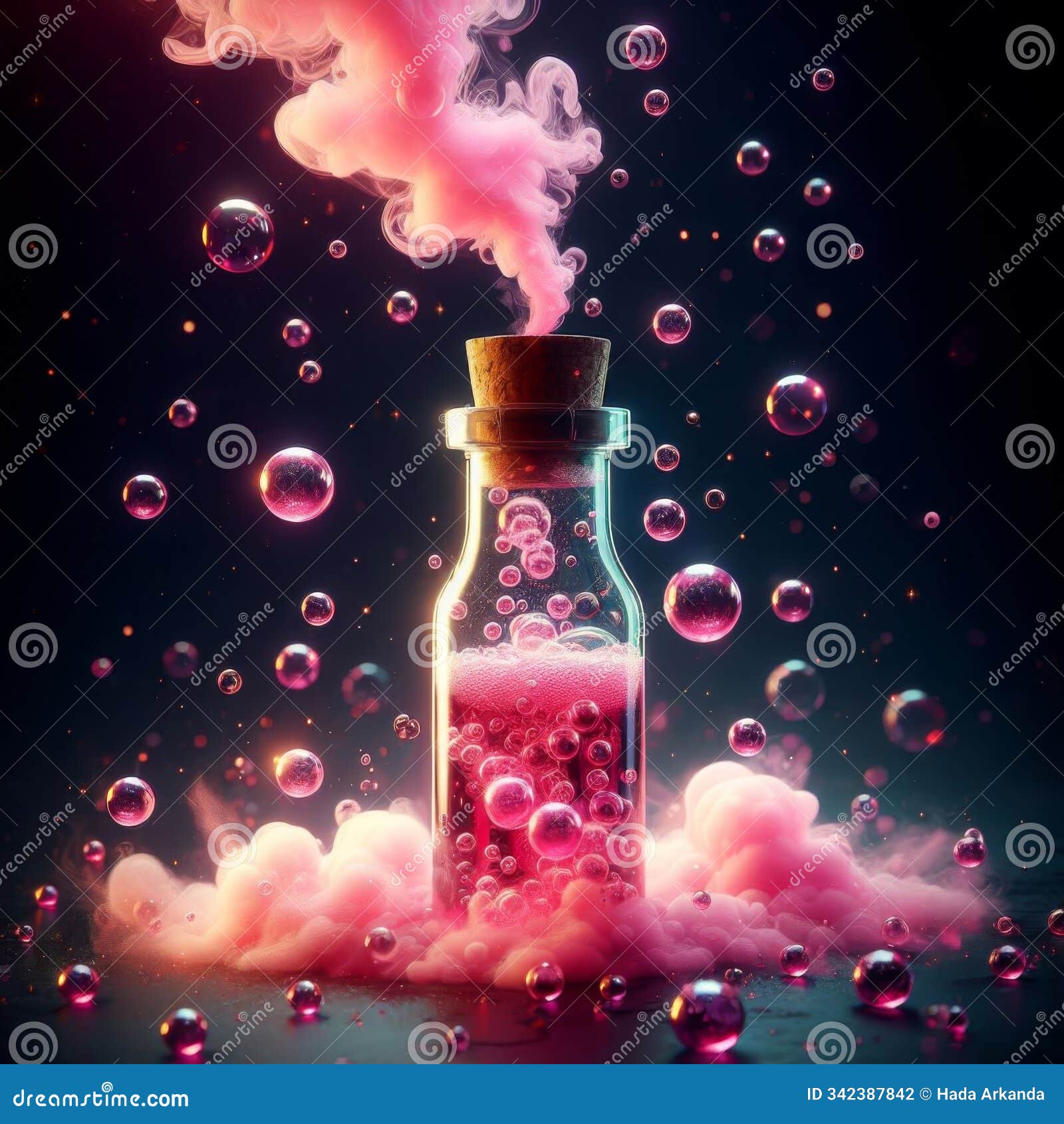 Bubbling Pink Potion with Smoke in a Slender Bottle: Magic or Science ...