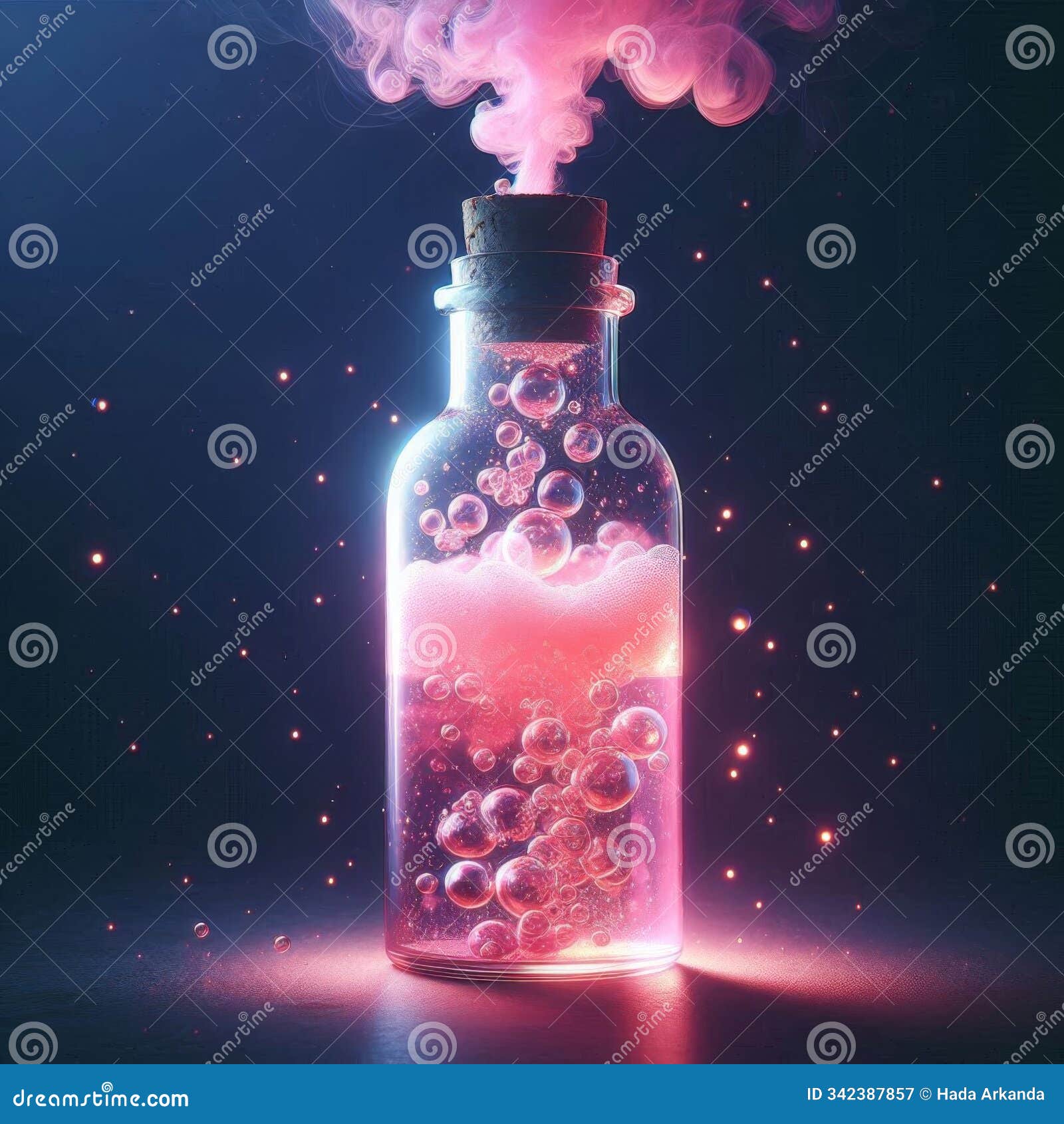 Bubbling Pink Potion with Smoke in a Slender Bottle: Magic or Science ...