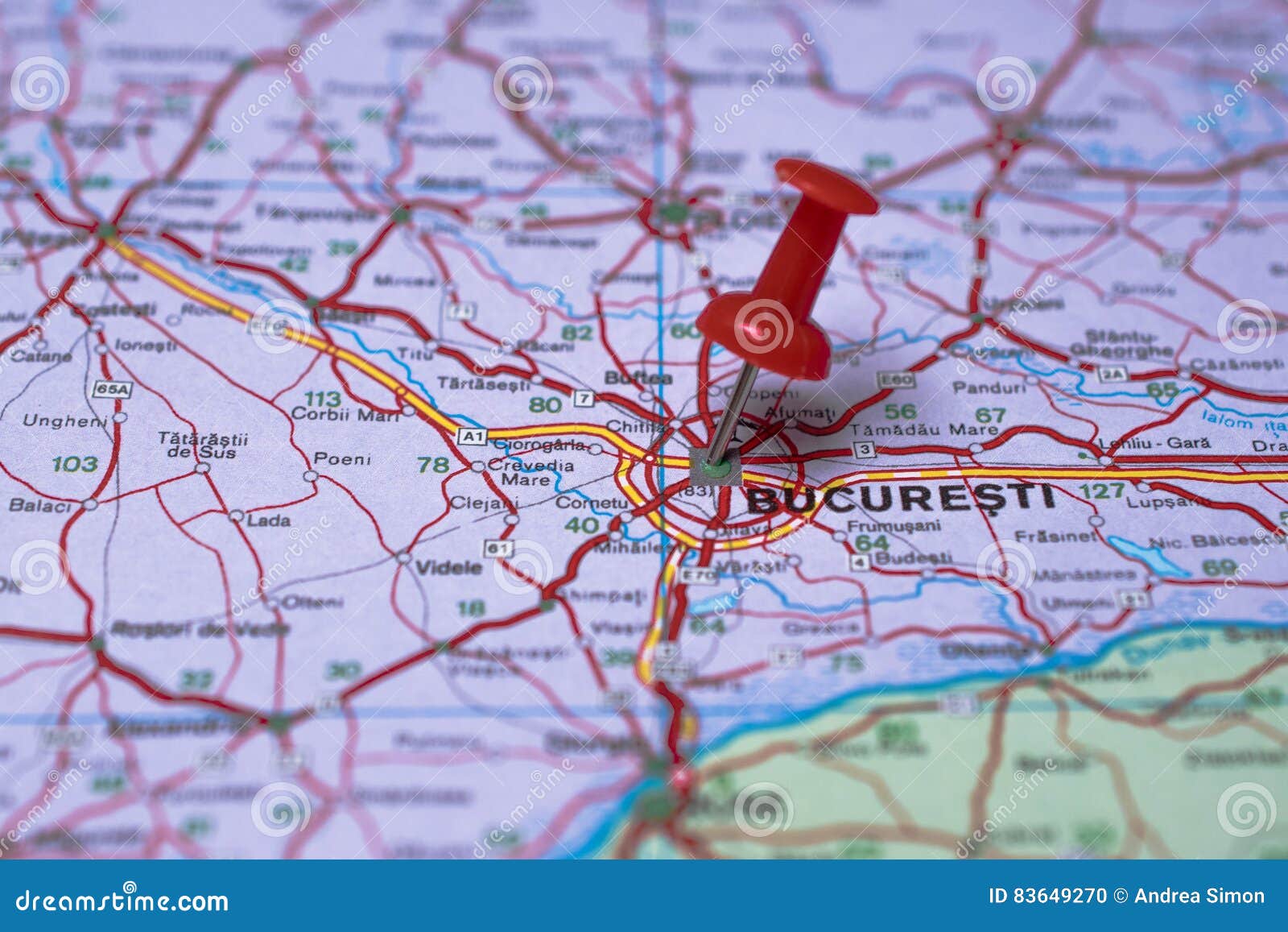 Bucarest Sulla Mappa E Sull'a Pressione Rosso Fotografia Stock ...