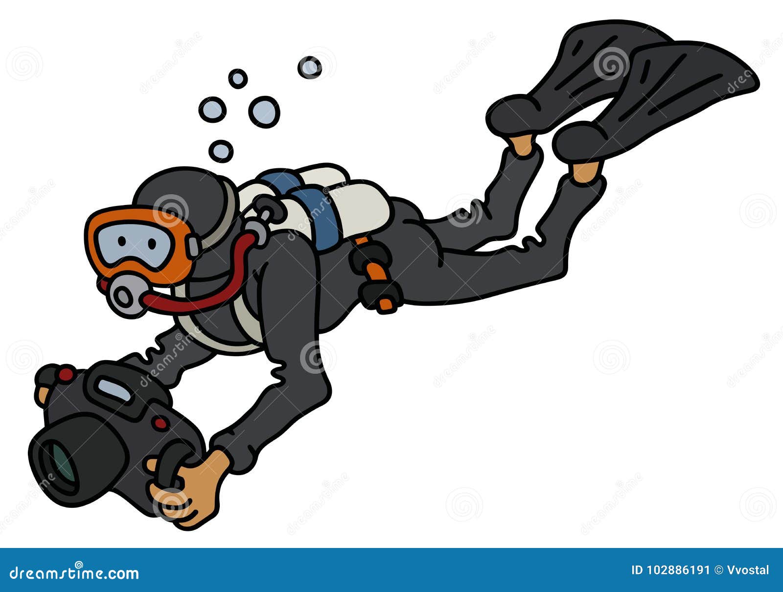 Buceador Divertido Con Una Cámara Ilustración del Vector - Ilustración ...