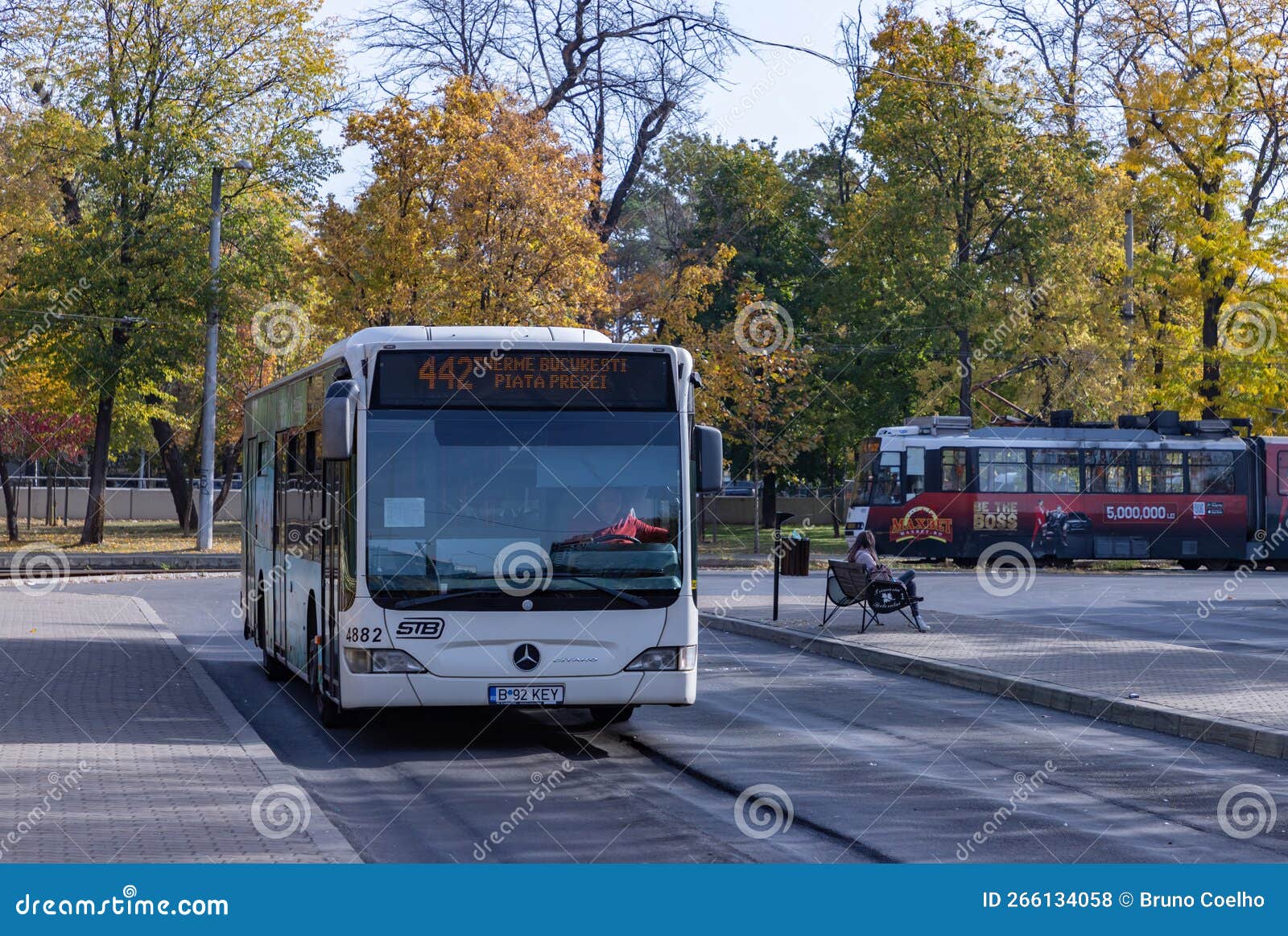 Bucharest Bus in the Fall editorial stock photo. Image of city - 266134058