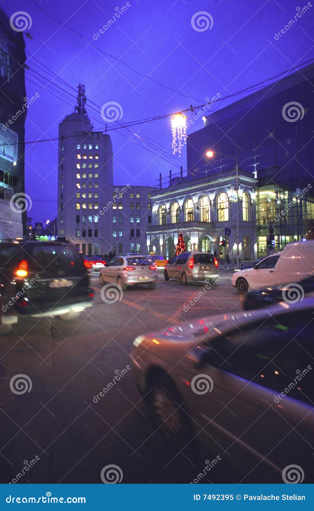 Bucharest city at night stock image. Image of vehicle - 7492395
