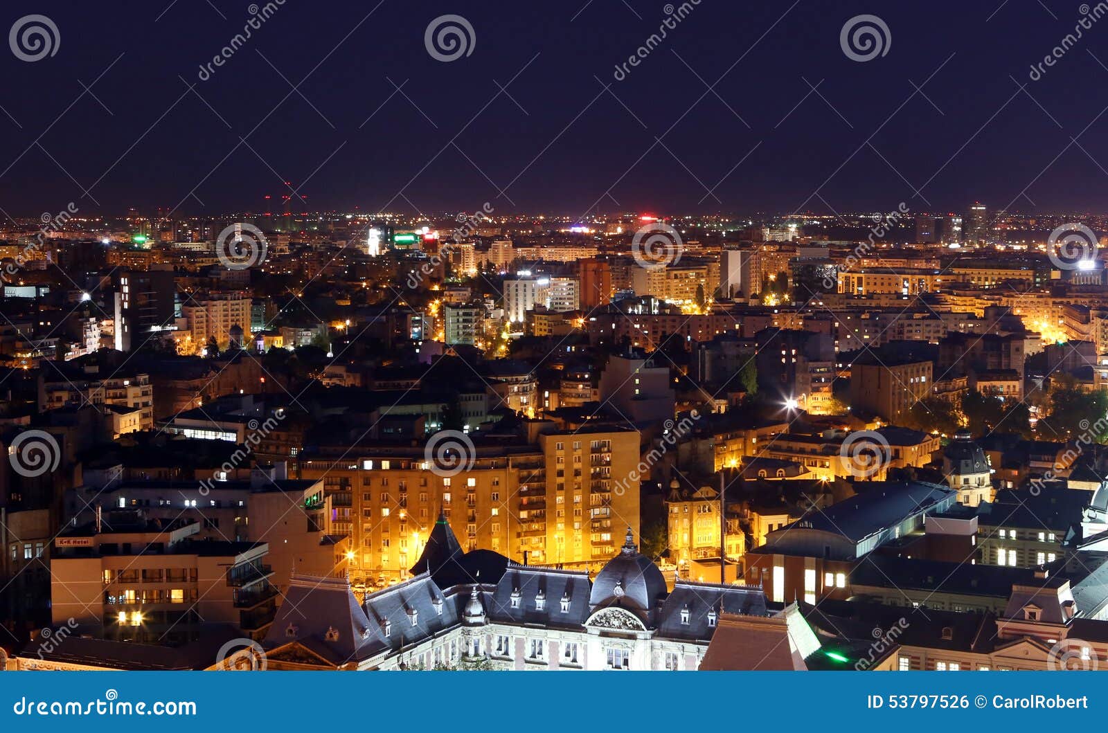 Bucharest city by night editorial photo. Image of transport - 53797526