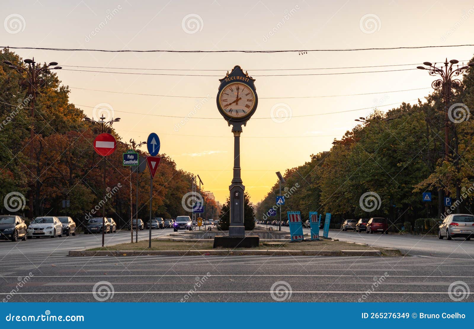 Bucharest Clock at Sunrise in the Fall Editorial Stock Image - Image of ...