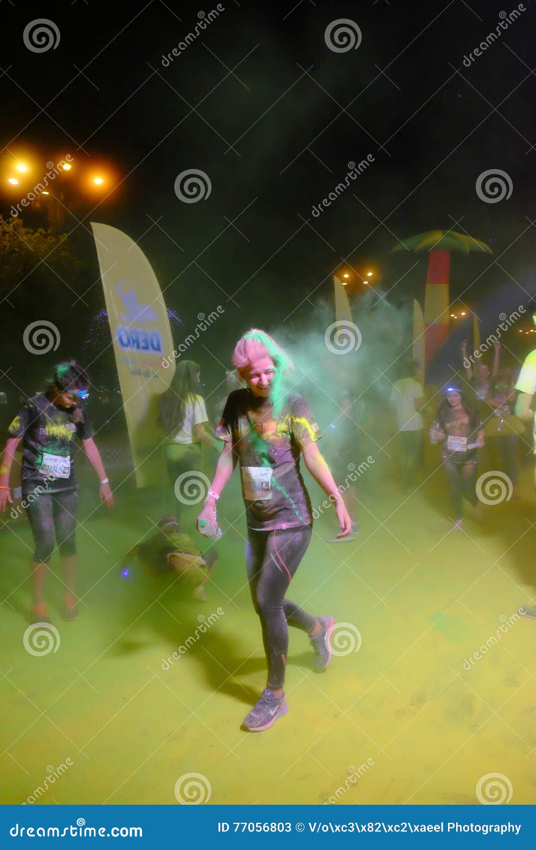 Bucharest Color Run Night editorial stock photo. Image of paint - 77056803