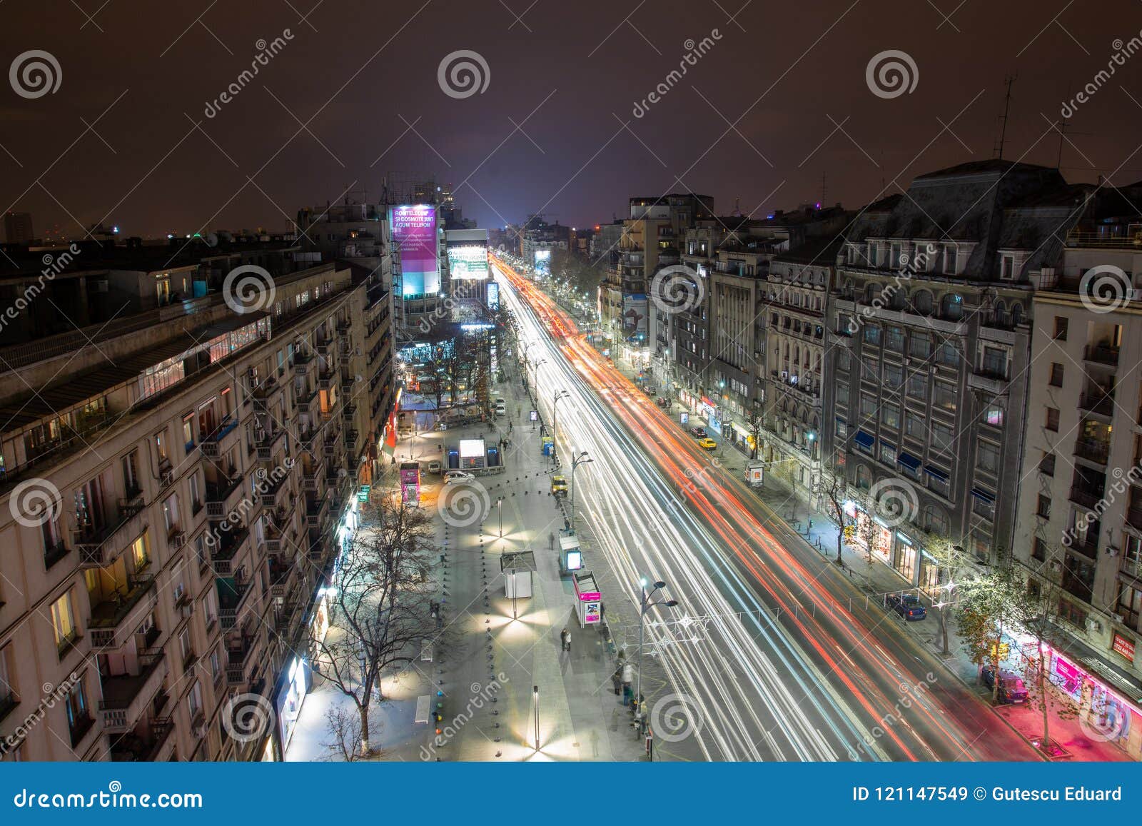 Bucharest Night Cityscape Center in Magheru Boulevard Editorial Stock ...