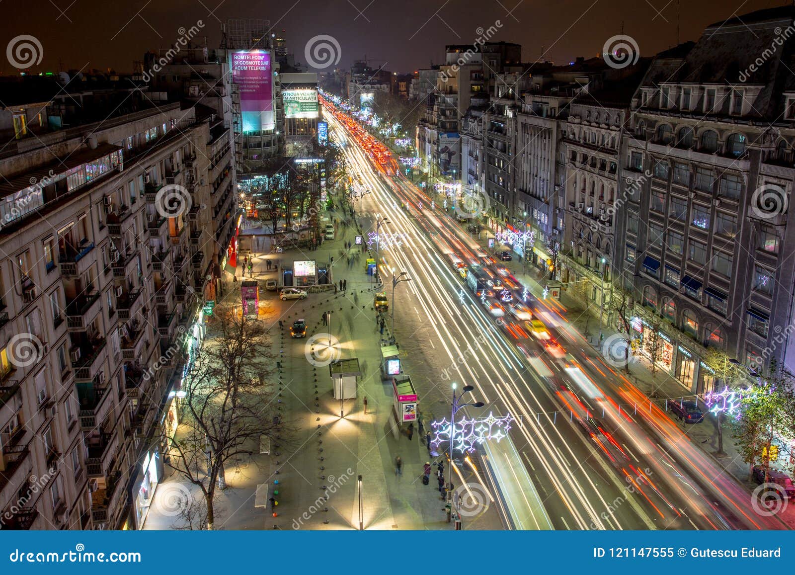 Bucharest Night Cityscape Center in Magheru Boulevard Editorial Image ...
