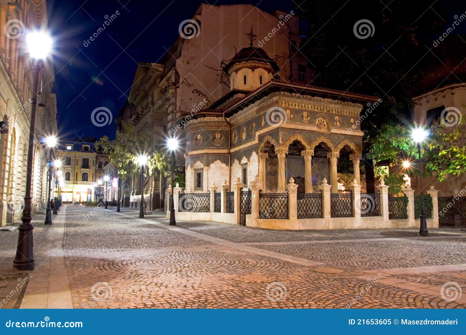 Bucharest by Night - Stavropoleos Monastery Stock Image - Image of ...
