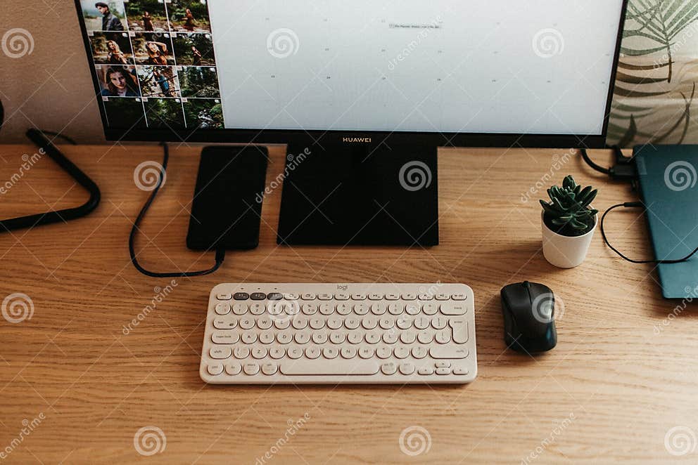Desk with a Computer and Keyboard in an Office Editorial Photography ...