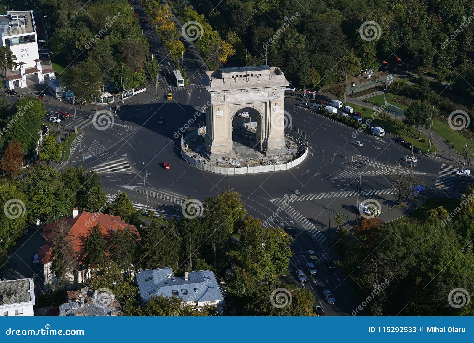 Bucharest, Romania, October 9, 2016: Aerial View of Triumphal Arch ...