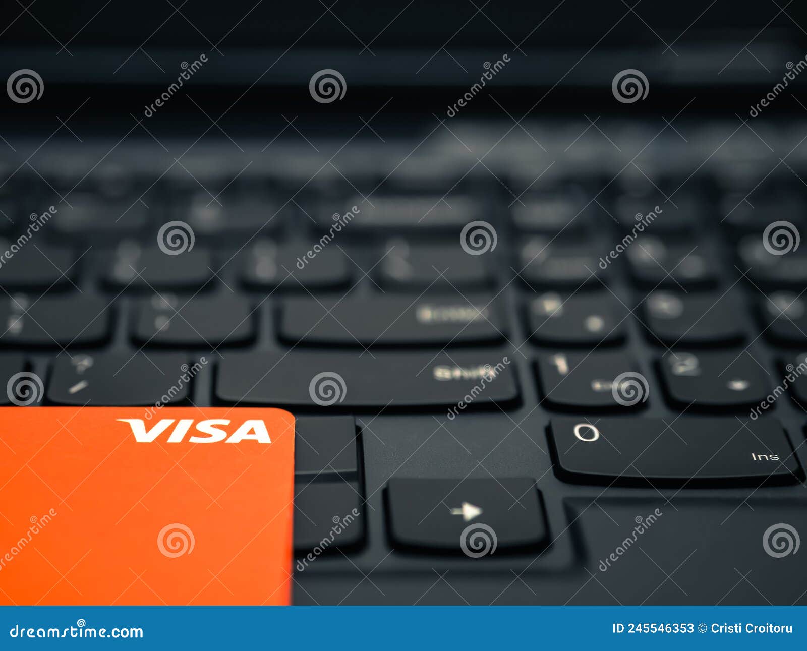 Visa Credit or Debit Card on a Computer Keyboard. Online Electronic ...