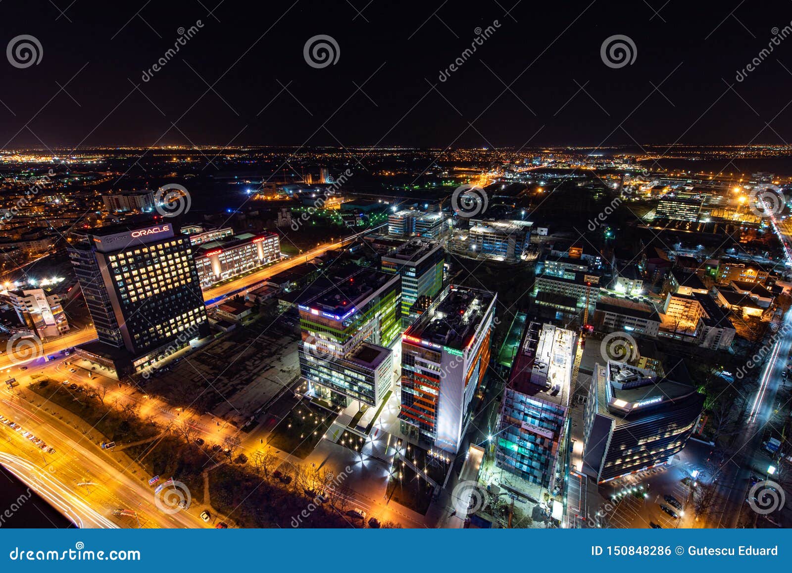 Bucharest Skyline Night Time Landscape Panoramic Aerial View Editorial ...