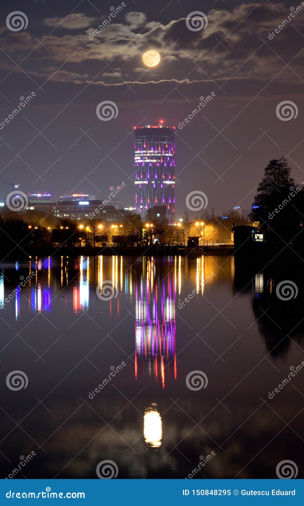 Bucharest Skyline Night Time Landscape Panoramic Aerial View Editorial ...