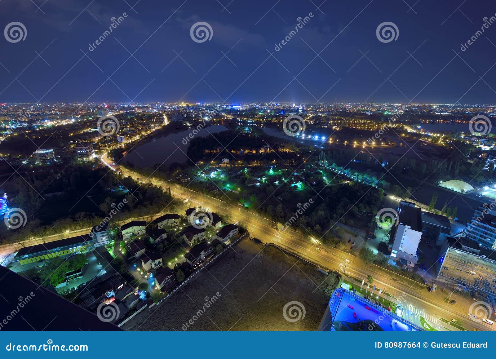 Bucharest Skyline Panorama At Night - Piata Victoriei Stock Photo ...