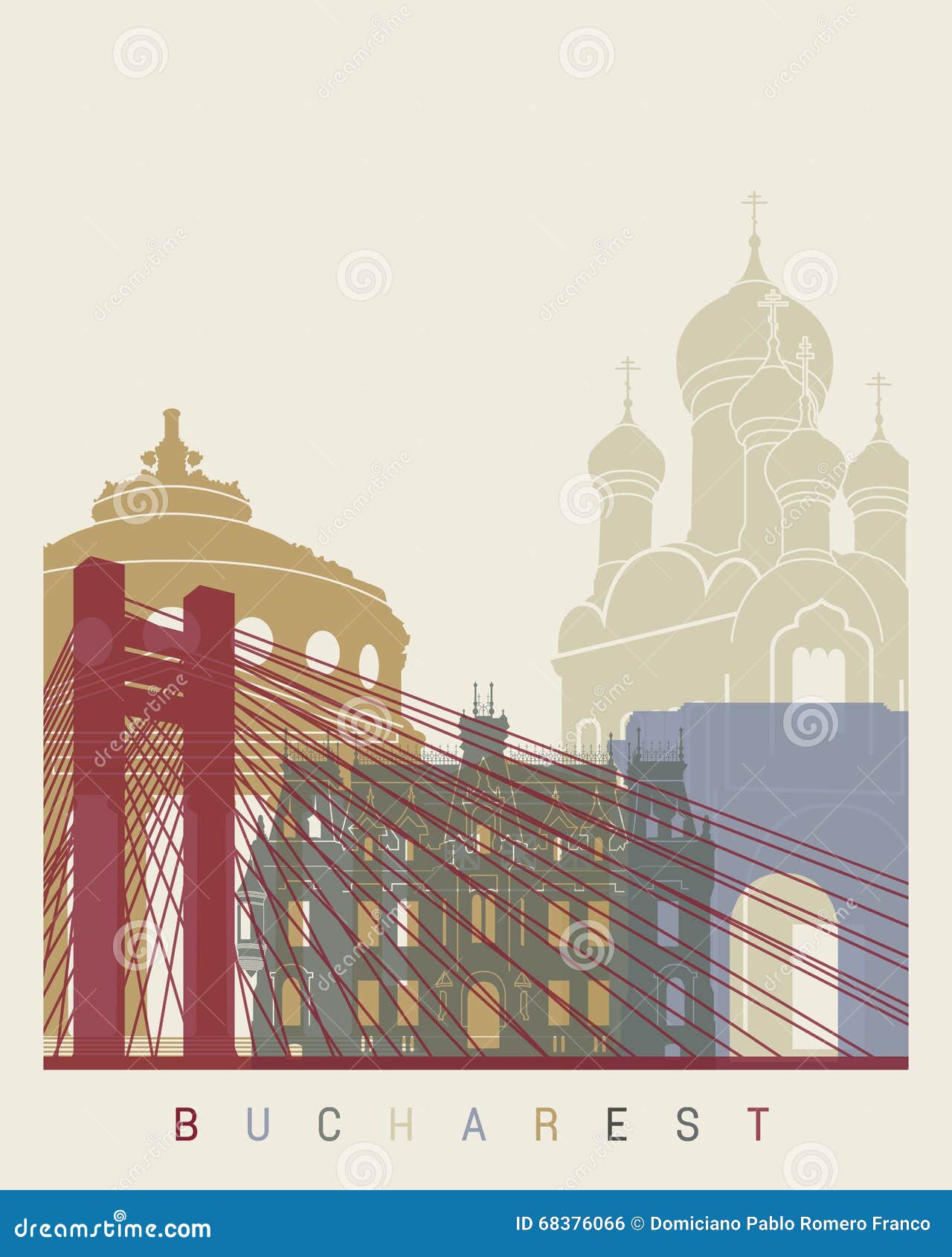 Bucharest skyline poster stock vector. Illustration of europe - 68376066