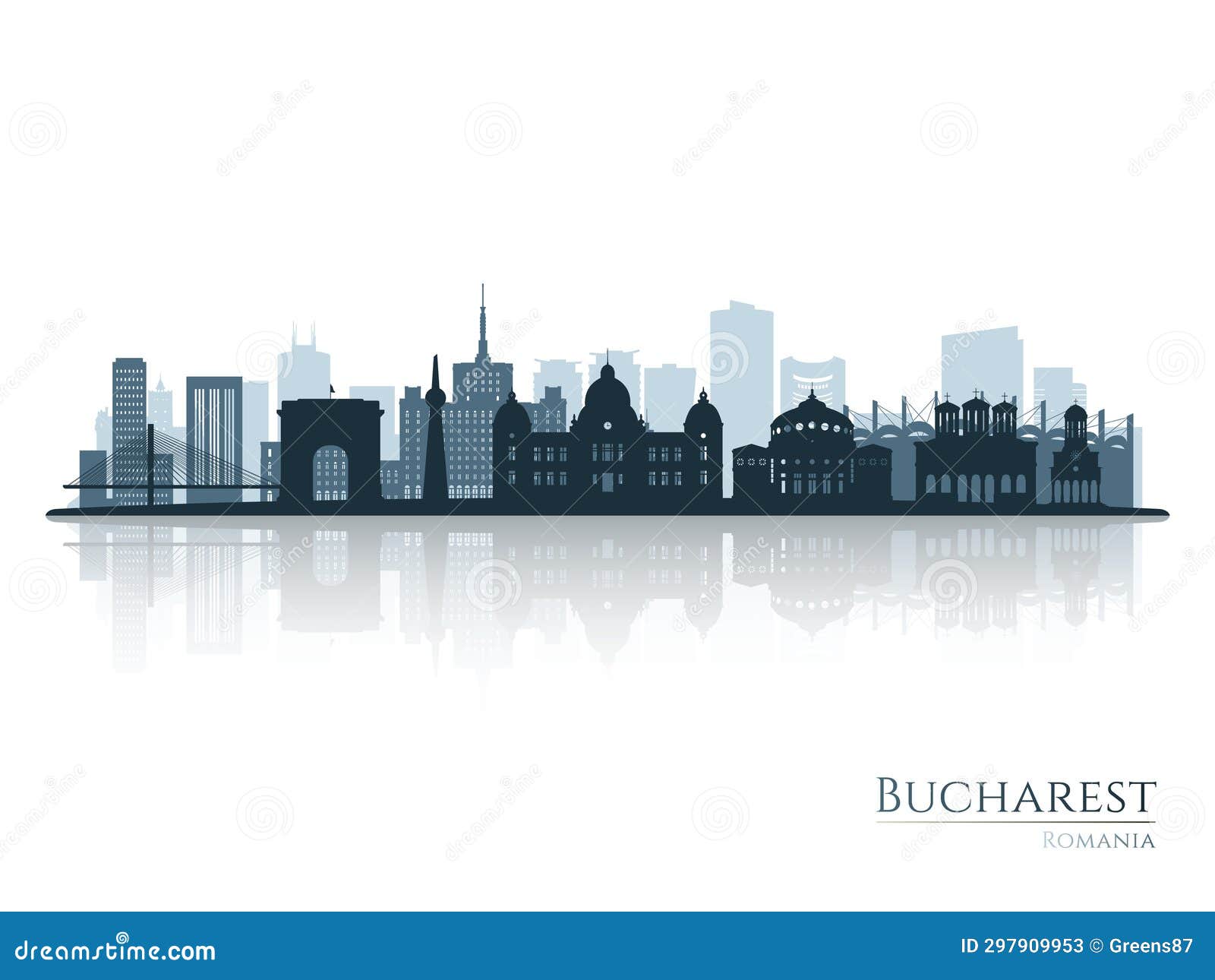 Bucharest Skyline Silhouette with Reflection. Stock Vector ...