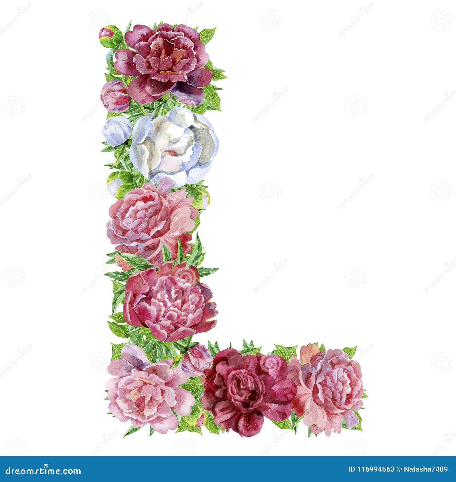 Buchstabe L Von Aquarellblumen Stockbild - Bild von zeichnung, knospe ...