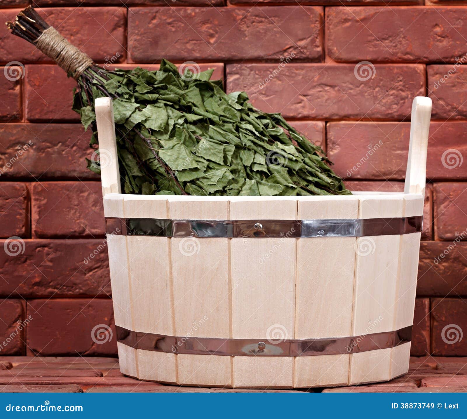 Bucket for a Bath on a Brick Surface. Stock Image - Image of wood ...