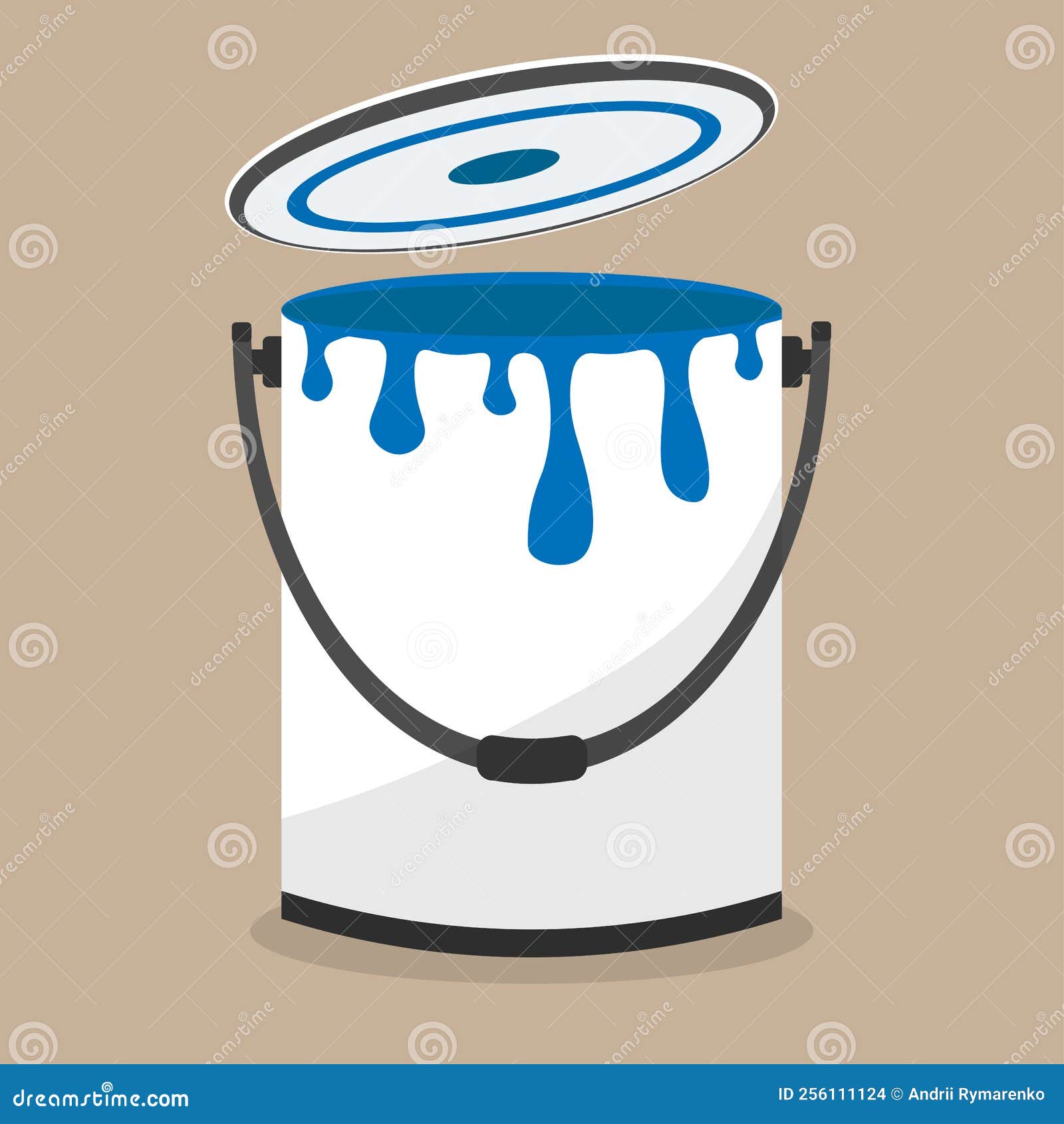 Bucket of Blue Paint Isolated on Biege Background. Vector Flat ...