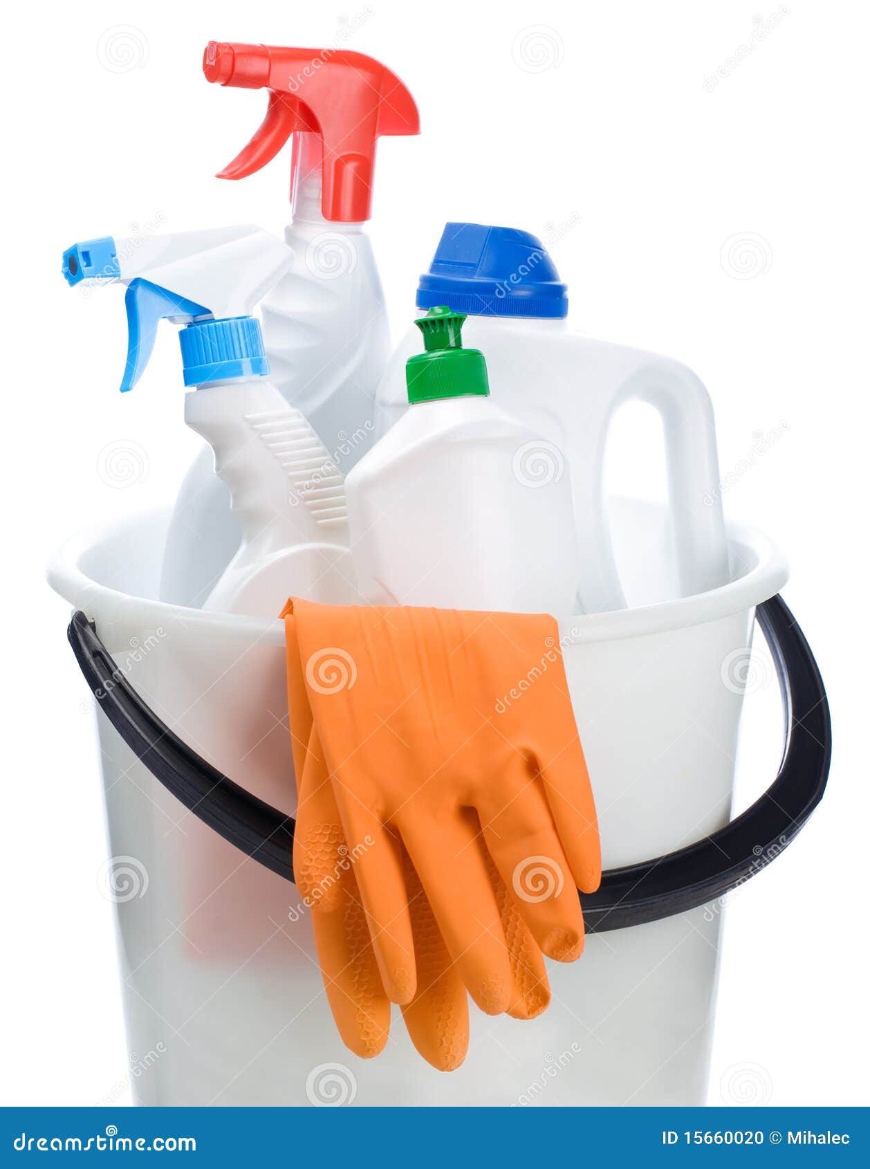 Bucket of cleaners stock photo. Image of sprayer, isolated - 15660020