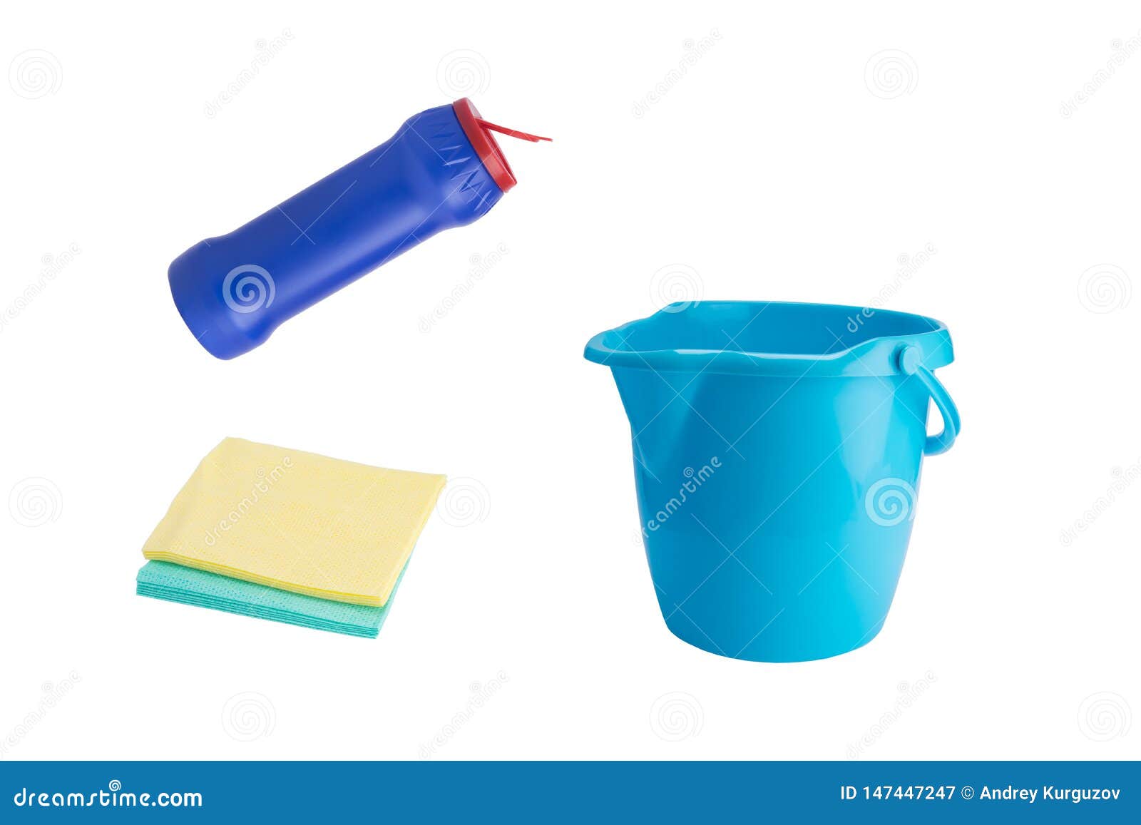 Bucket and Cleaning Powder with Rags Isolated on White Stock Image ...