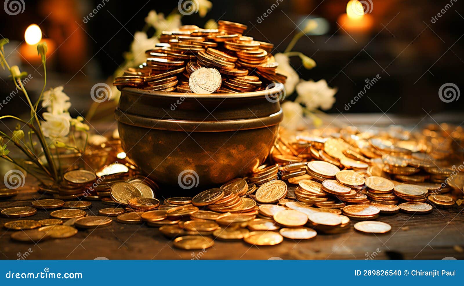 A Bucket of Coins is Filled with Gold and Silver Coins Stock Photo ...
