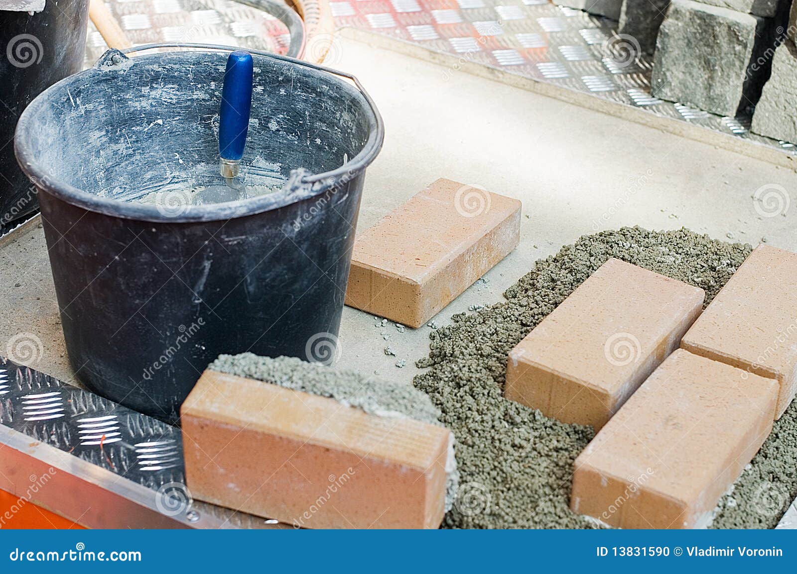 Bucket with Concrete and Bricks Stock Photo - Image of idea, carry ...