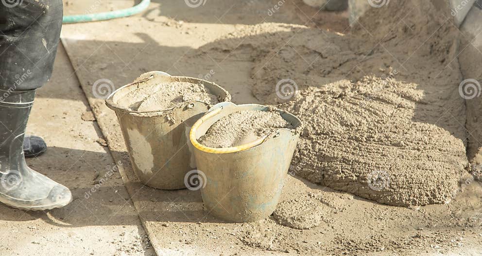 Bucket of Concrete in Construction Site Stock Image - Image of outdoors ...