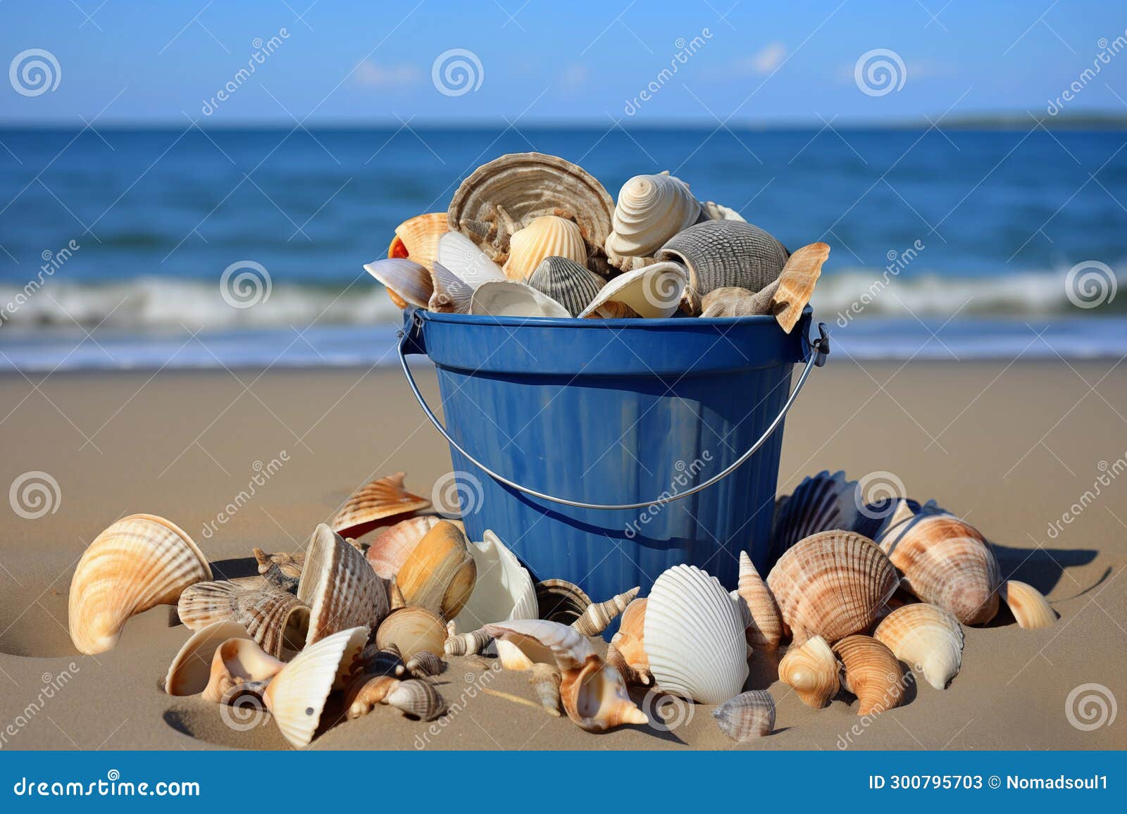 Bucket with Different Shells on the Beach. Generative AI Stock Image ...