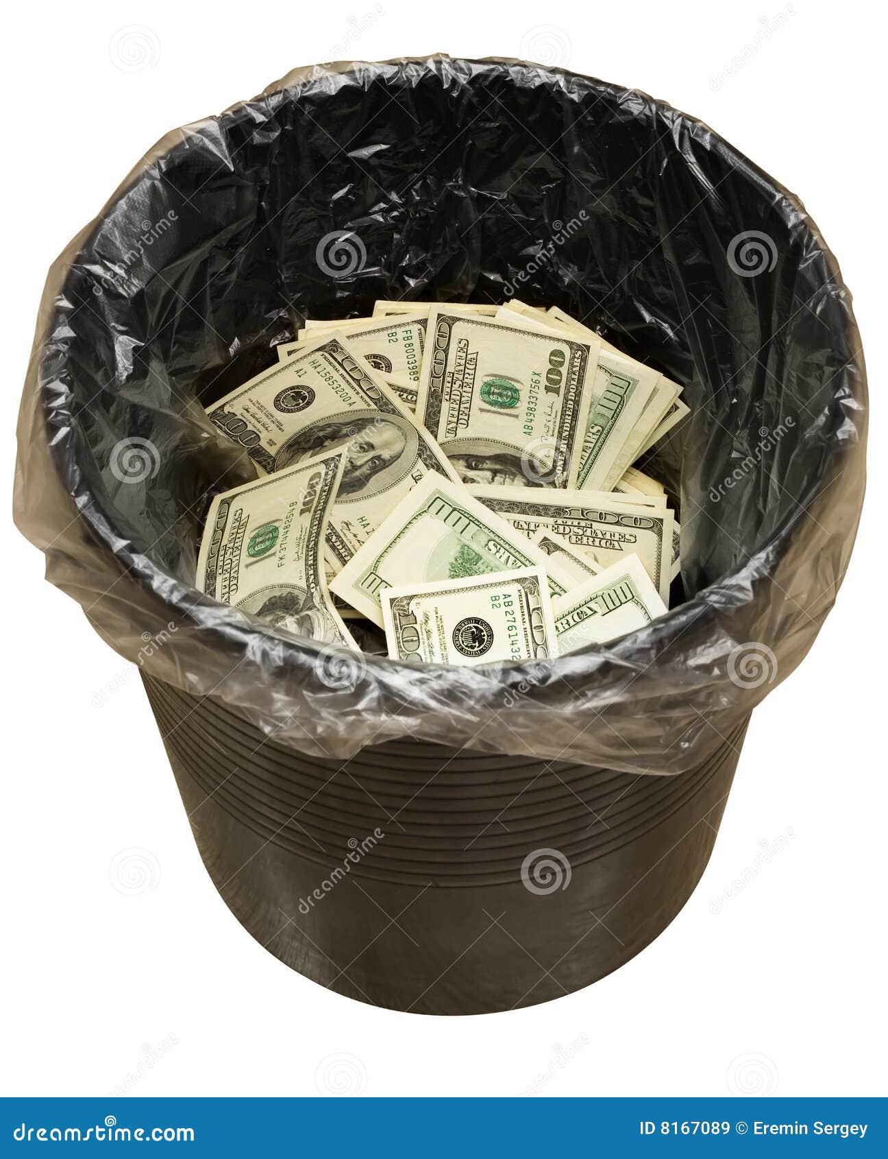 A Bucket Of Dollars Ð¾n A Background Of Pile Of Hundred-dollar Bills ...
