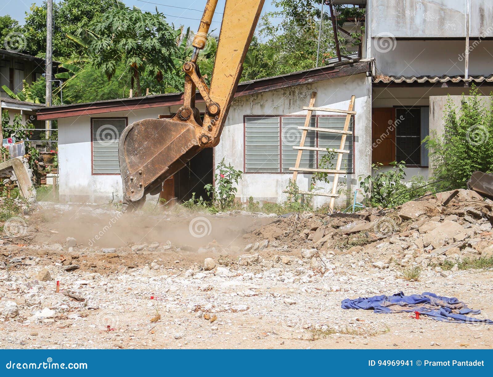 Excavator Destruction In Work Outdoor Construction Royalty-Free Stock ...