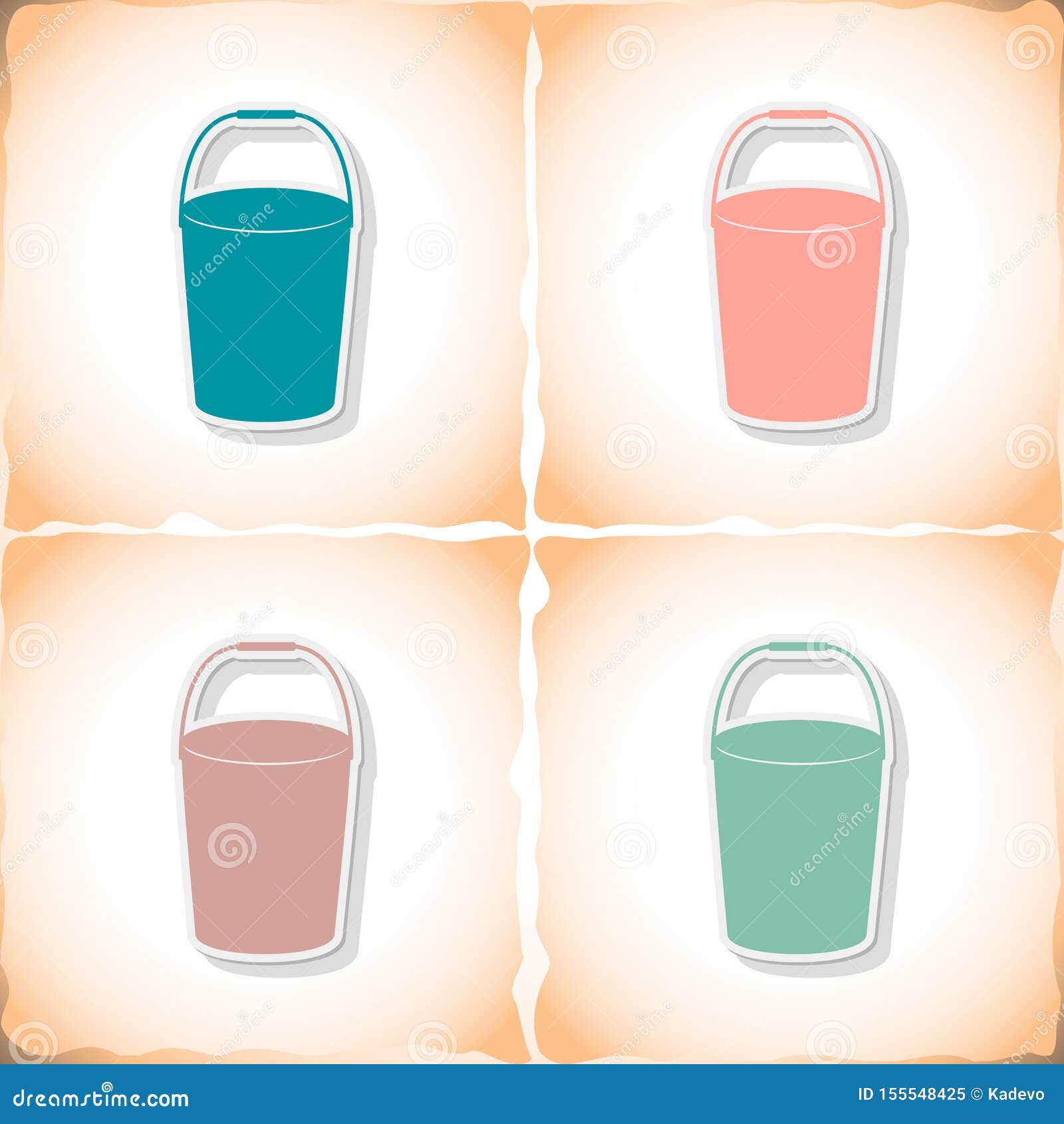 Bucket. Flat Sticker with Shadow on Old Paper Stock Vector ...