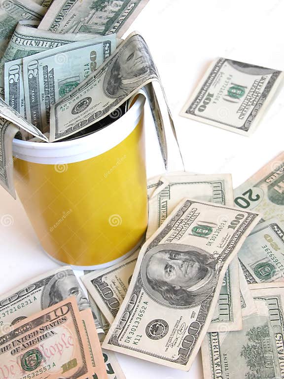 Bucket Full of Dollar Notes Stock Image - Image of notes, gold: 953897