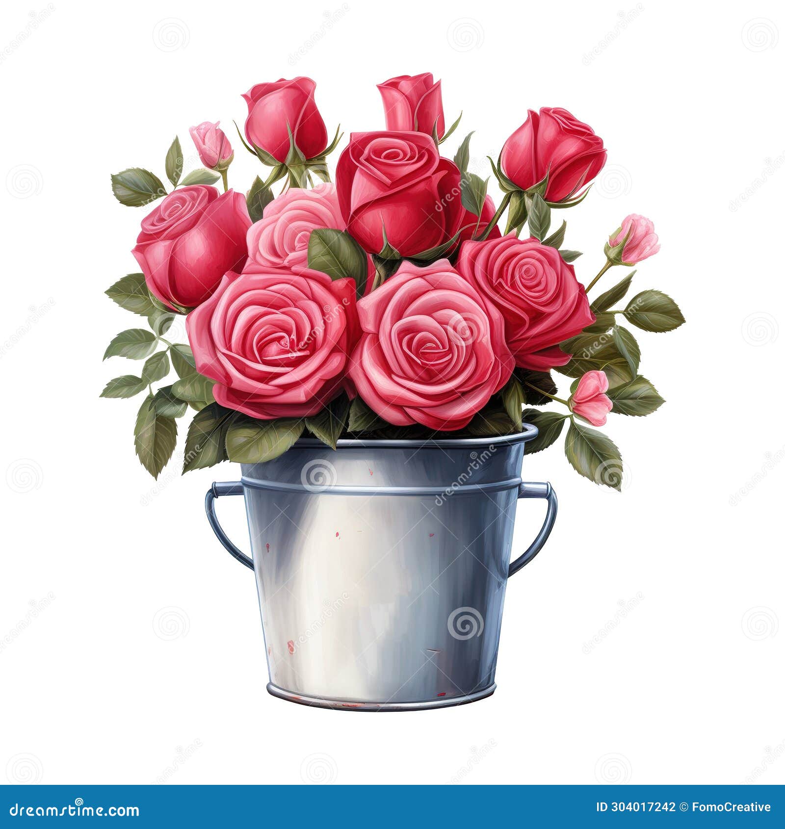 Bucket Full of Roses stock illustration. Illustration of spring - 304017242