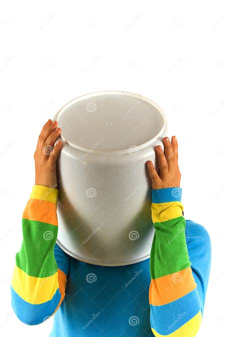 Bucket on head stock image. Image of grey, adorable, head - 5288889