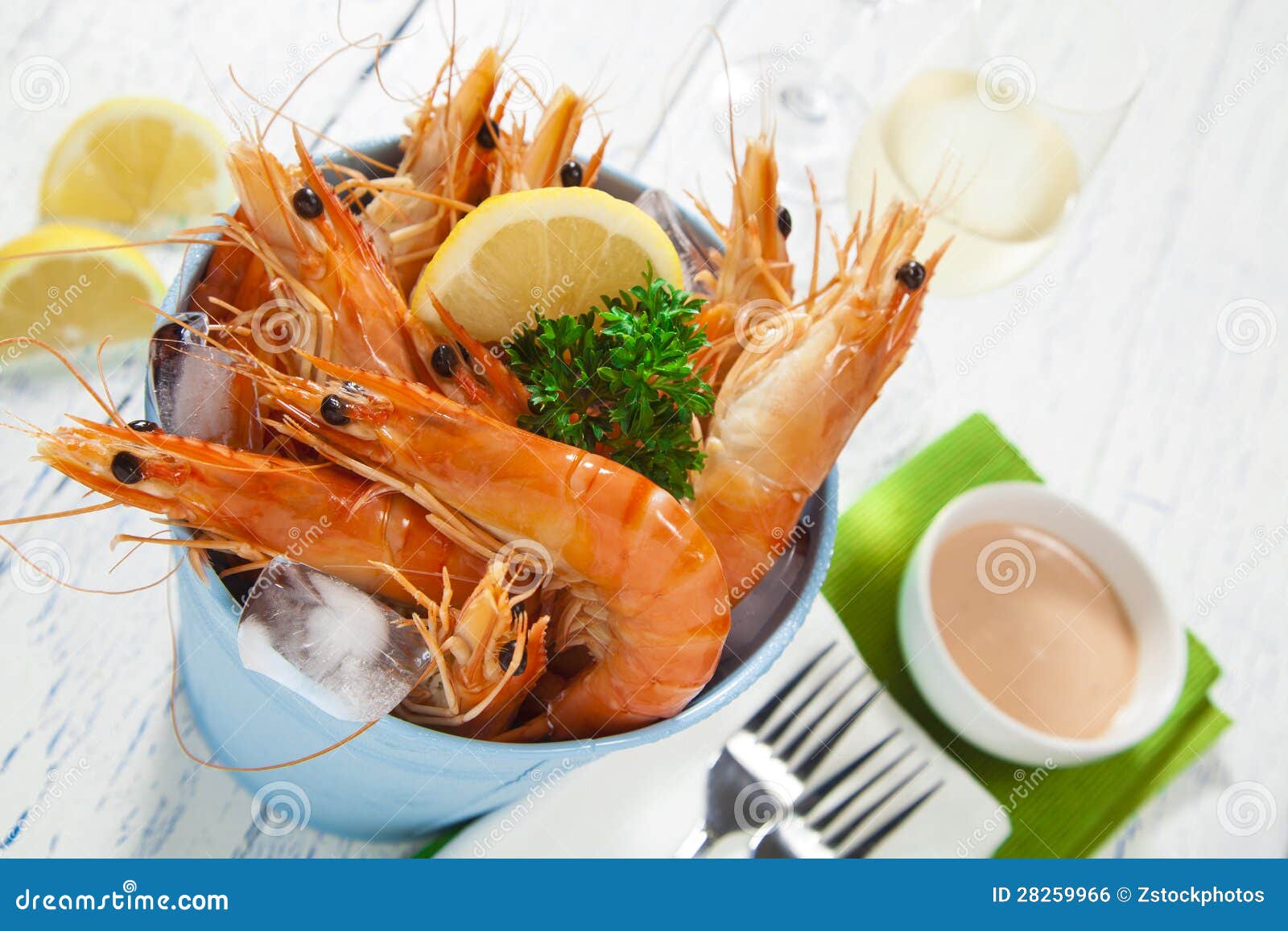 Bucket of King Prawns on Ice Stock Photo - Image of prepared, food ...