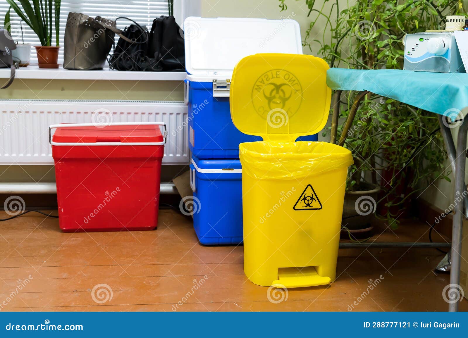 Bucket for Medical Waste. Background with Selective Focus and Copy ...