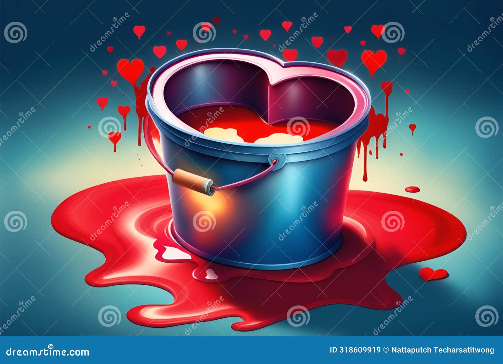 A Bucket of Paint Spilled Out into a Heart Shape Stock Image - Image of ...