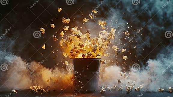 A Bucket of Popcorn is Exploding in the Air Stock Illustration ...
